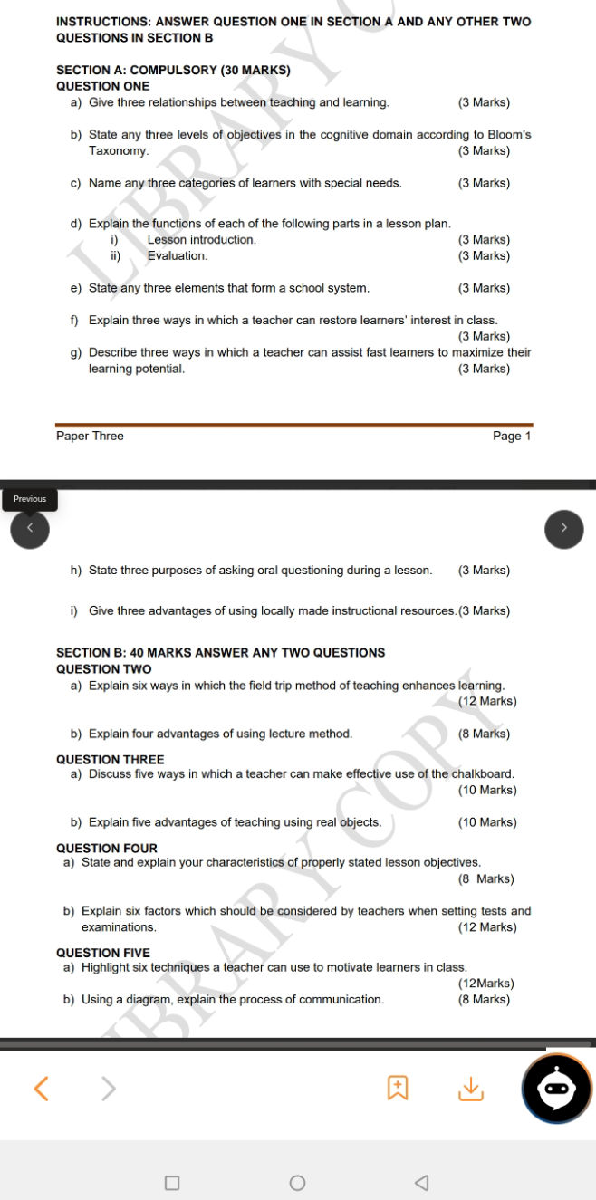 INSTRUCTIONS: ANSWER QUESTION ONE IN SECTION | StudyX