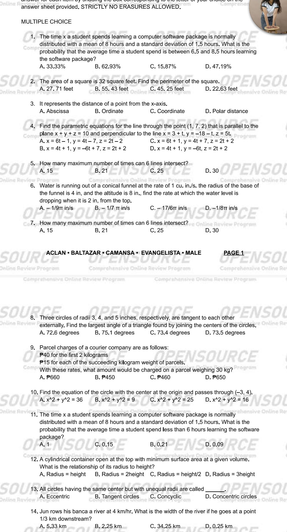 answer sheet provided. STRICTLY NO ERASURES | StudyX