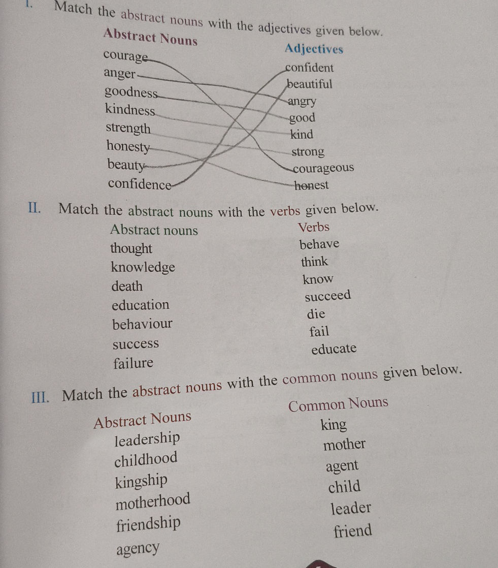I. Match the abstract nouns with the | StudyX