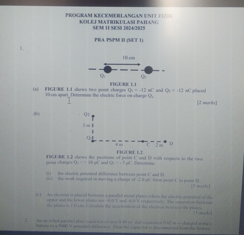 1. (a) FIGURE 1.1 shows two point charges | StudyX