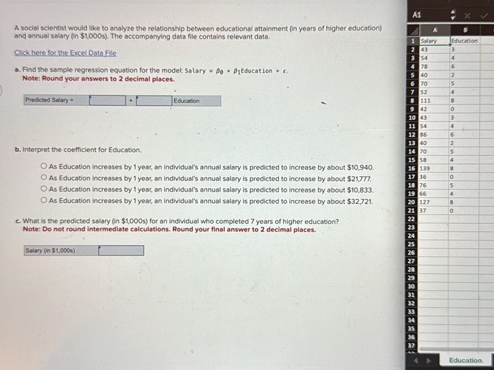 a. Find the sample regression equation for | StudyX
