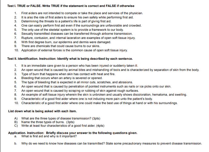 Test I. TRUE or FALSE. Write TRUE if the | StudyX