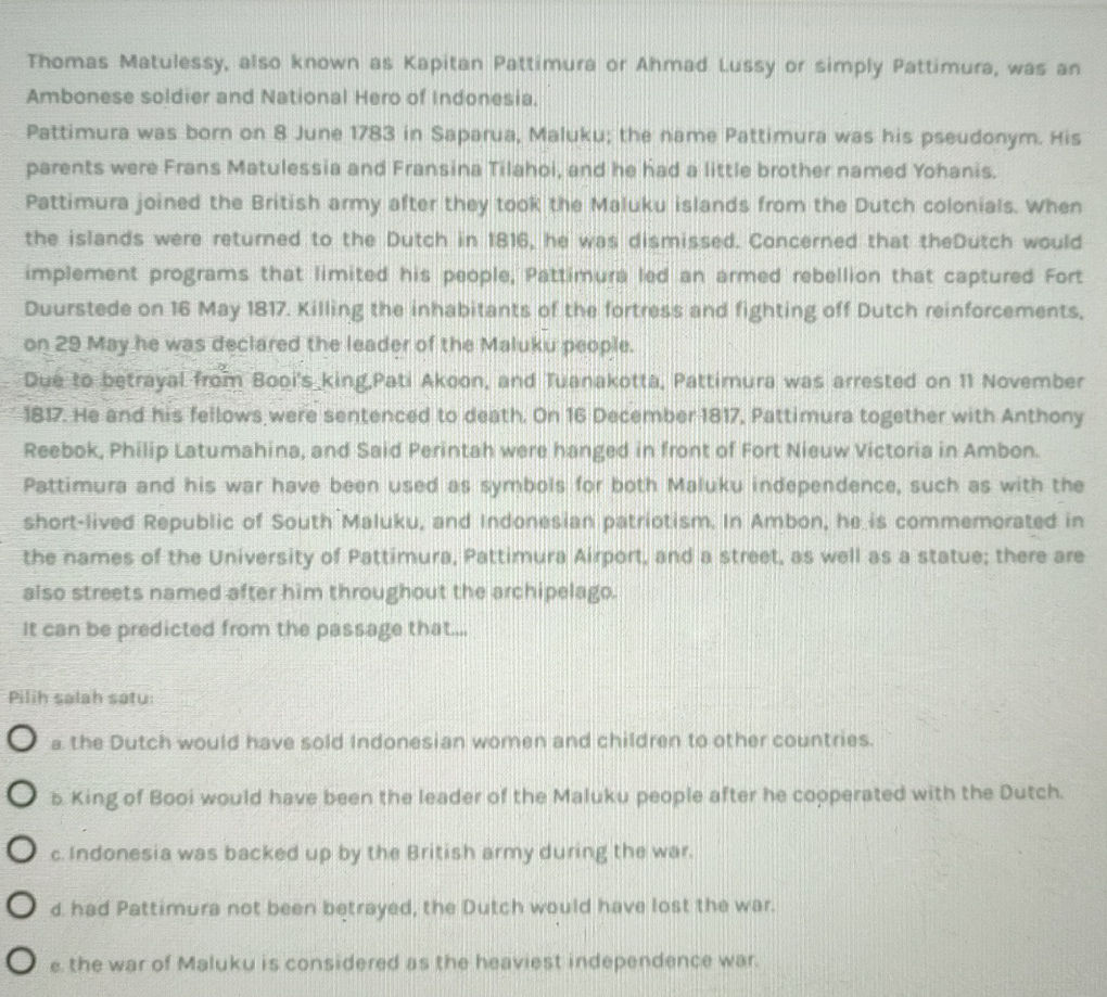 Thomas Matulessy, also known as Kapitan | StudyX