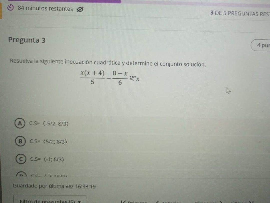 Resuelva la siguiente inecuación cuadrática | StudyX