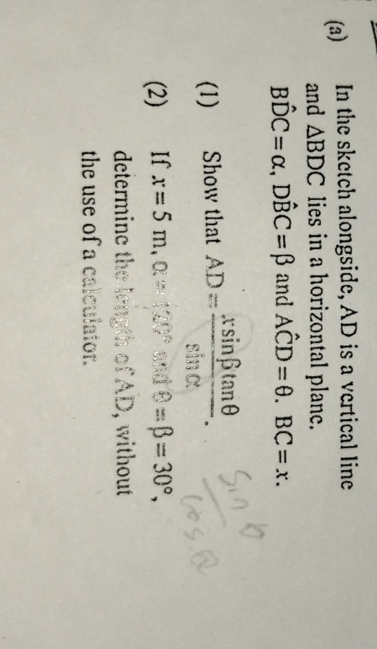 (a) In the sketch alongside, AD is a | StudyX