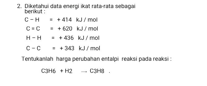 2. Diketahui data energi ikat rata-rata | StudyX