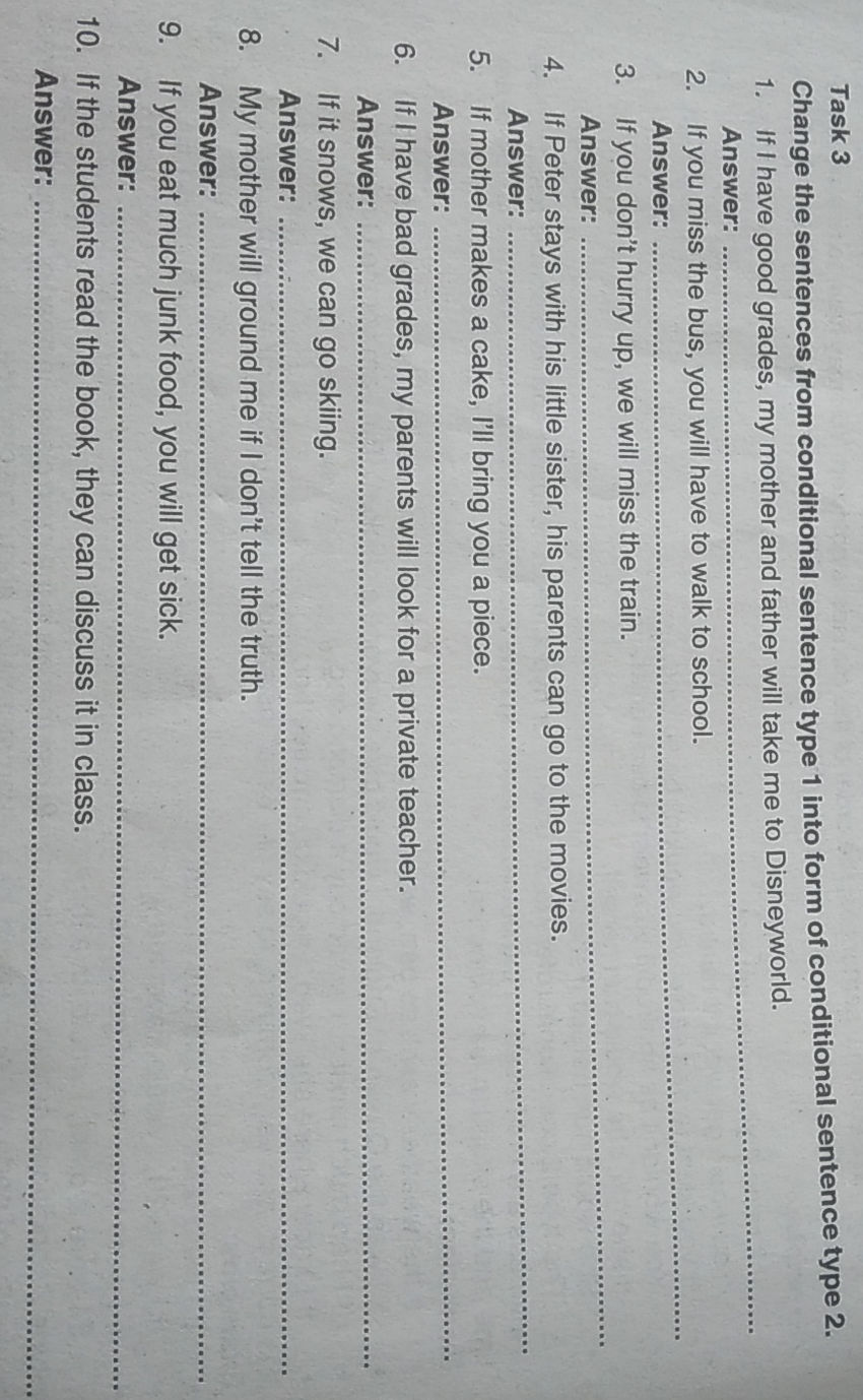 Task 3 Change the sentences from conditional | StudyX