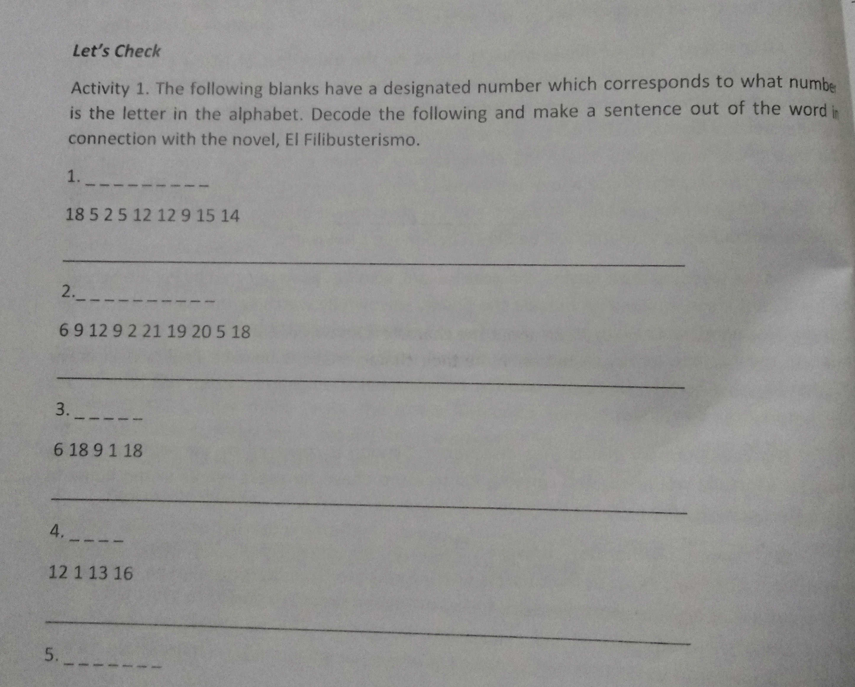 Activity 1. The following blanks have a | StudyX