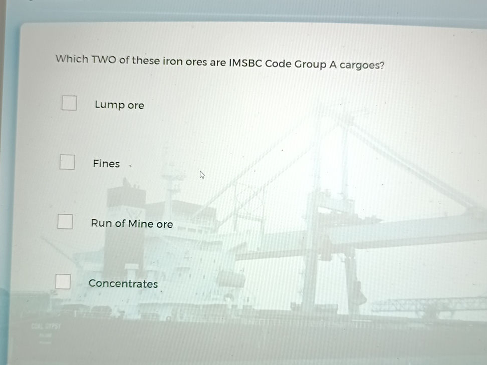 Which TWO of these iron ores are IMSBC Code | StudyX