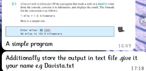 2.1 (Convert mile to kilometer) Write a | StudyX