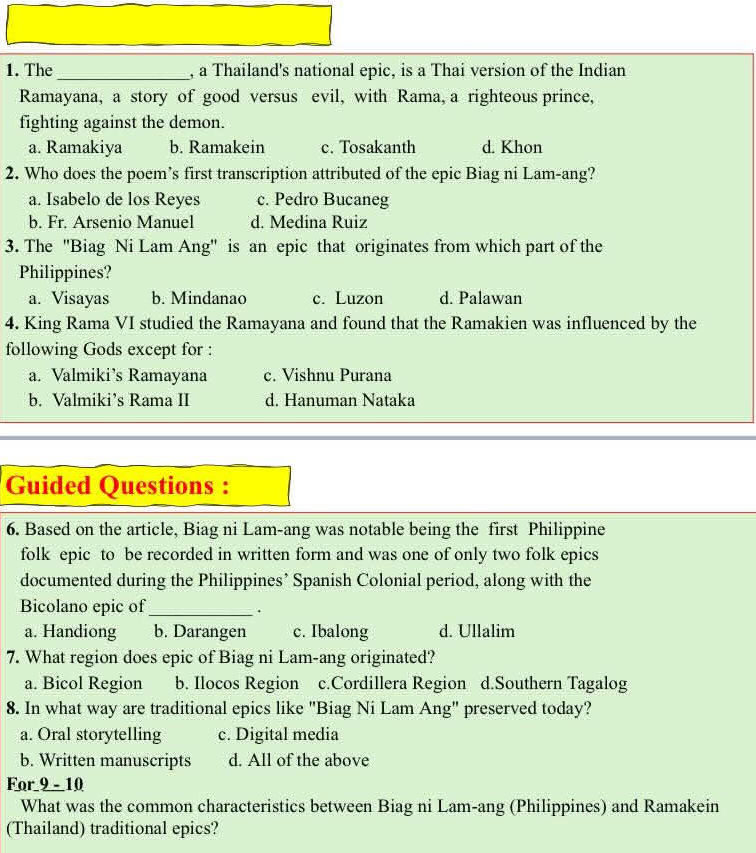 1. The ____, a Thailand's national epic, is | StudyX