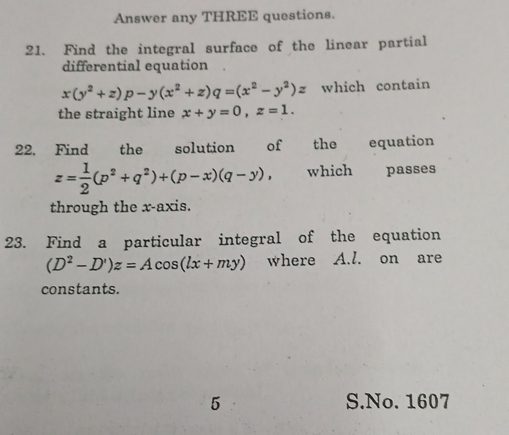 21. Find the integral surface of the linear | StudyX