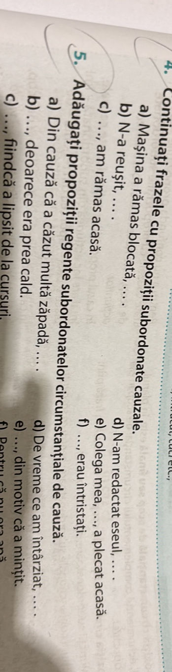 4. Continuați frazele cu propoziții | StudyX