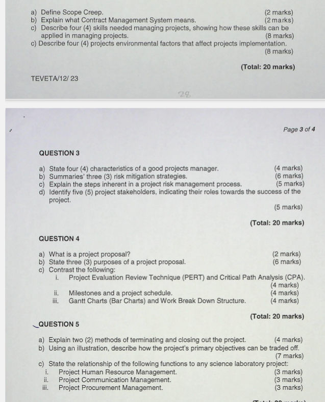 a) Define Scope Creep. (2 marks) b) Explain | StudyX