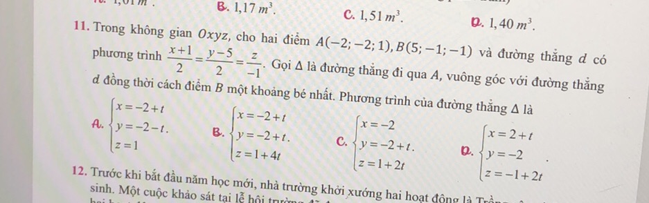 11. Trong không gian Oxyz, cho hai điểm | StudyX