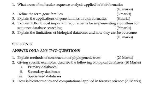 1. What areas of molecular sequence analysis | StudyX