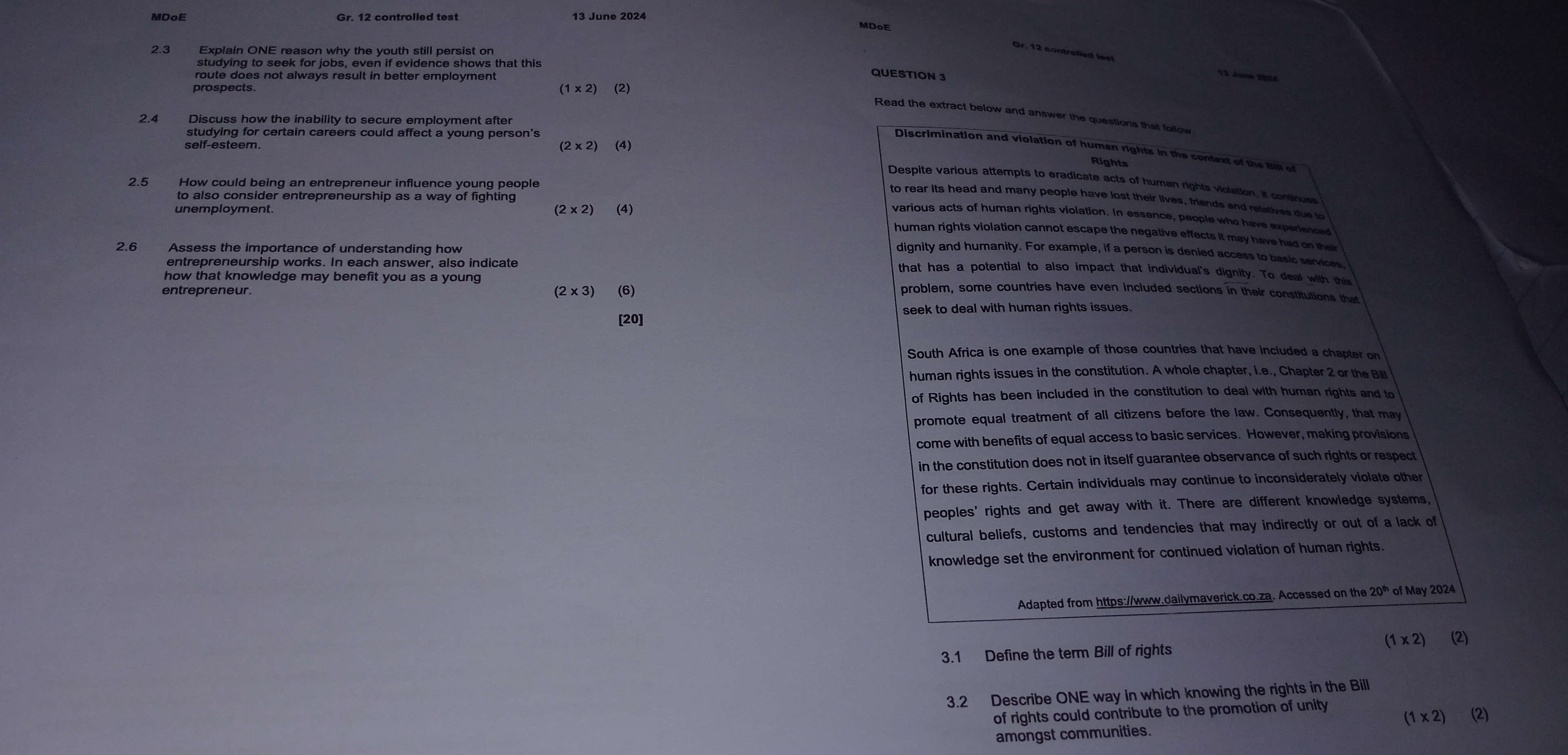 2.3 Explain ONE reason why the youth still | StudyX