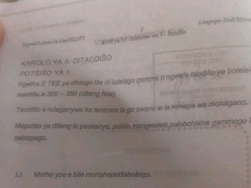 KAROLO YA A: DITAODIŠO POTŠIŠO YA 1 Kgatha E | StudyX
