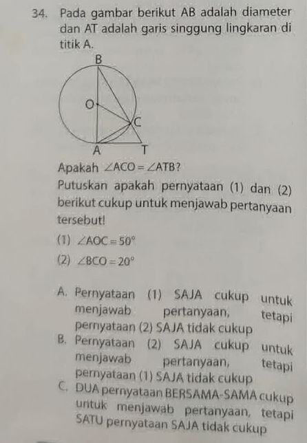 34. Pada gambar berikut AB adalah diameter | StudyX