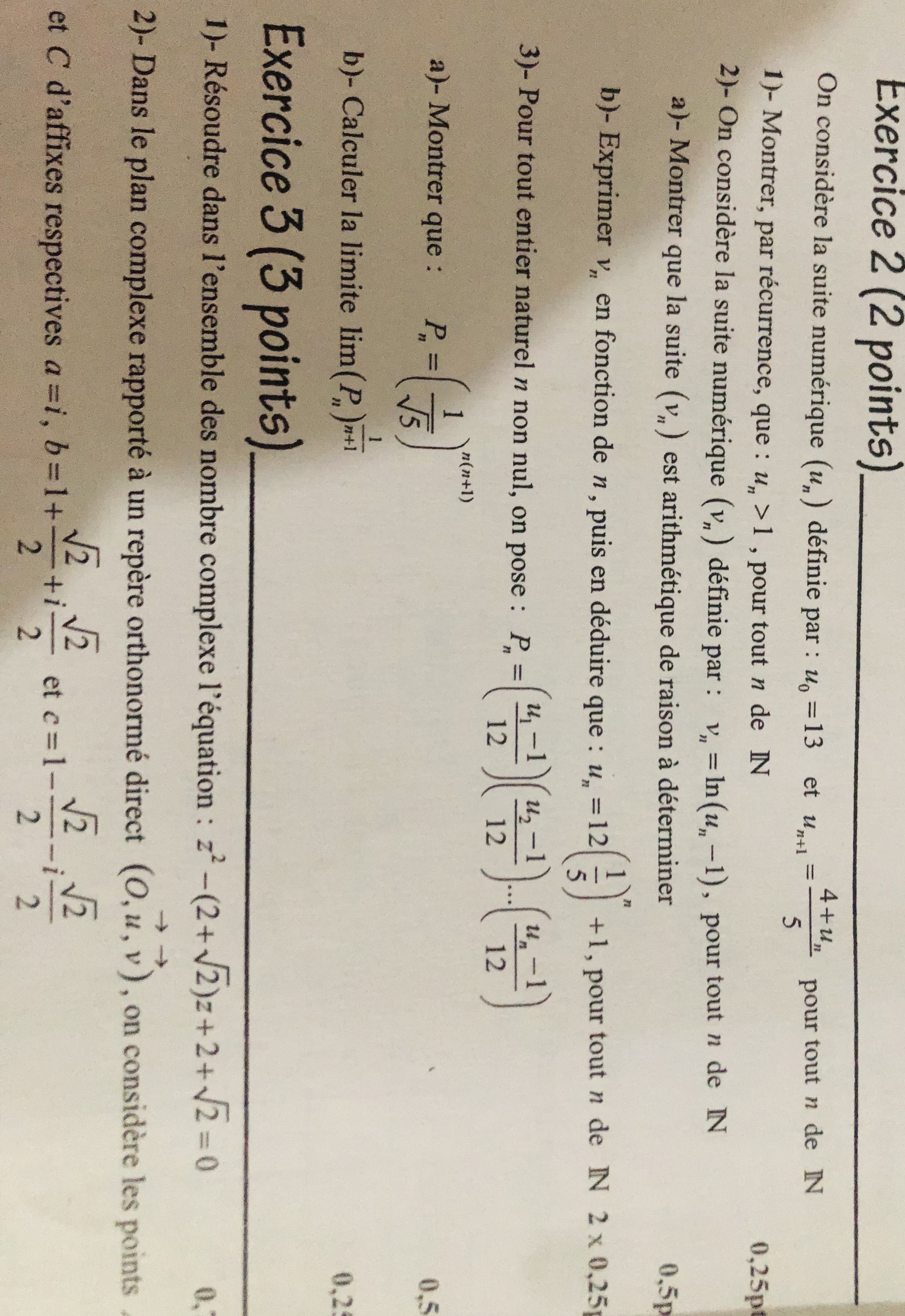 Exercice 2 (2 points). 1)- Montrer, par | StudyX