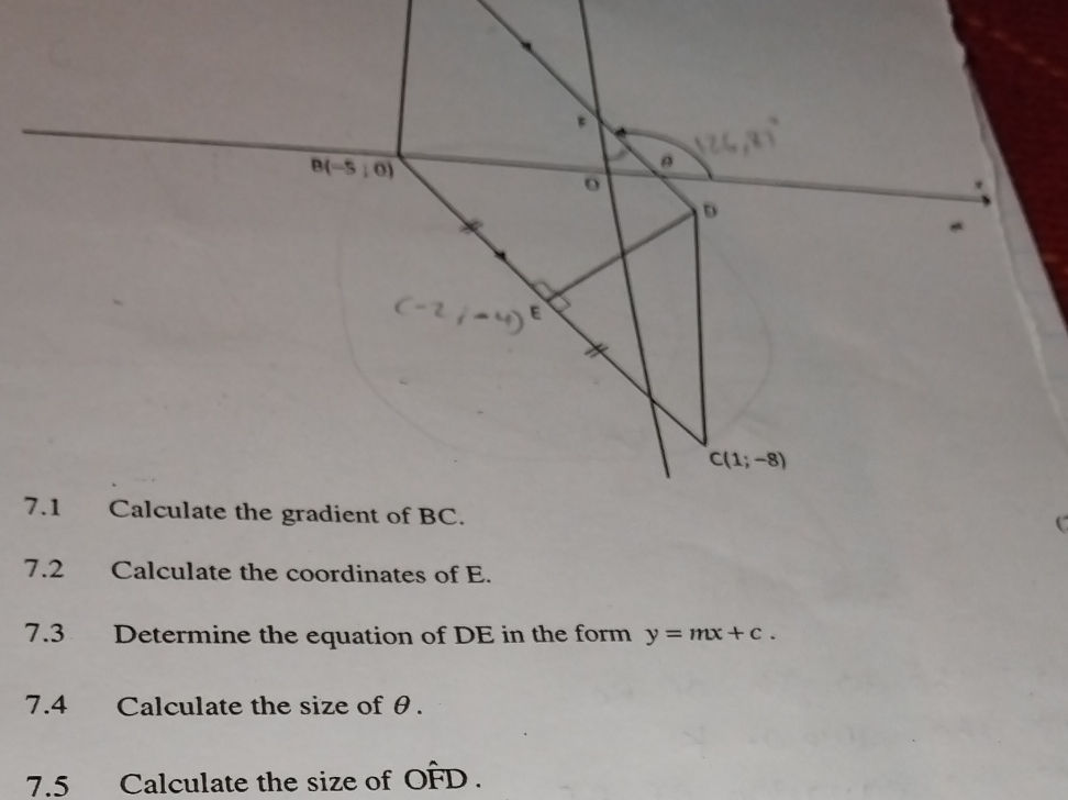 7.1 Calculate the gradient of BC. 7.2 | StudyX