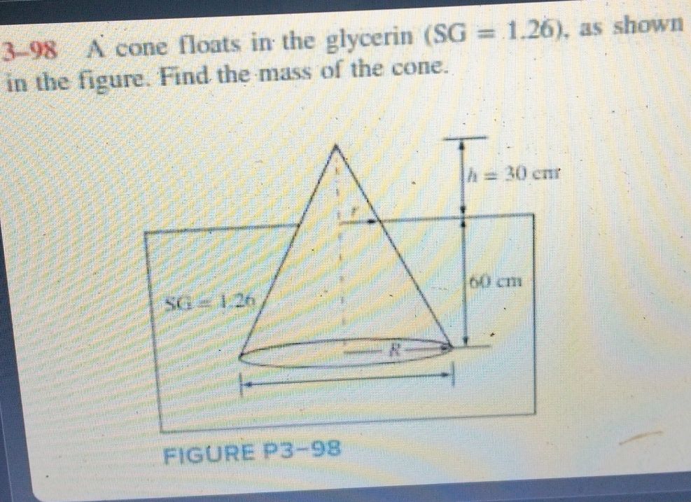 3-98 A cone floats in the glycerin (SG = | StudyX