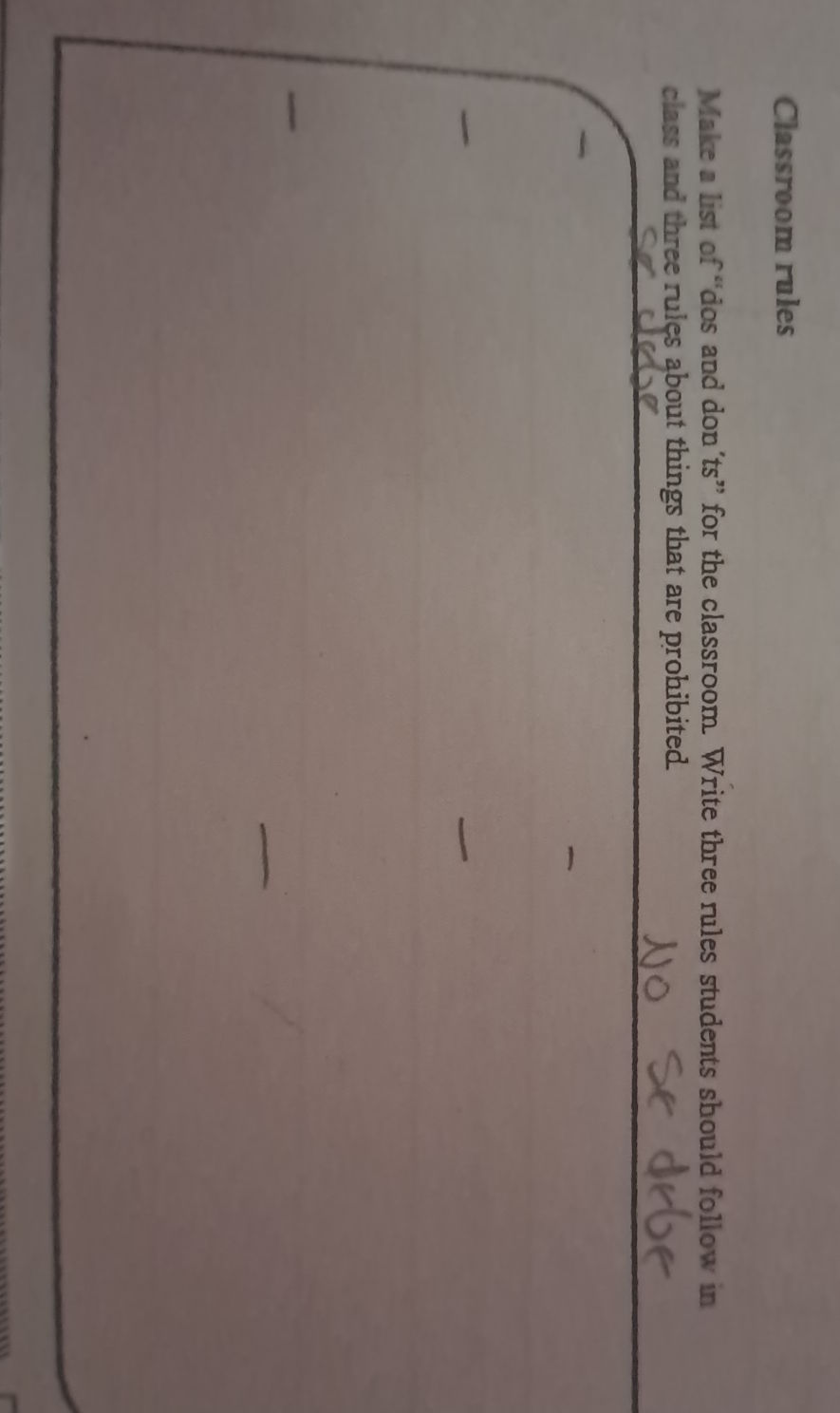 Classroom rules Make a list of "dos and | StudyX