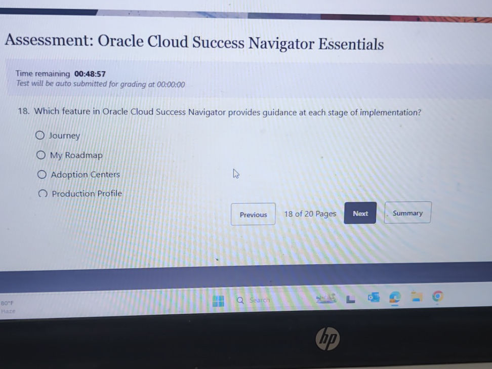 18. Which feature in Oracle Cloud Success | StudyX