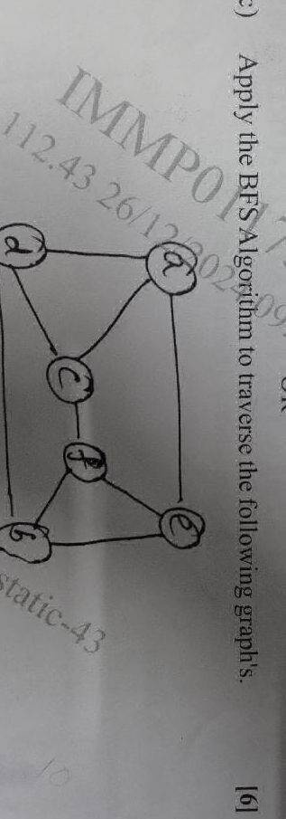 c) Apply the BFS Algorithm to traverse the | StudyX