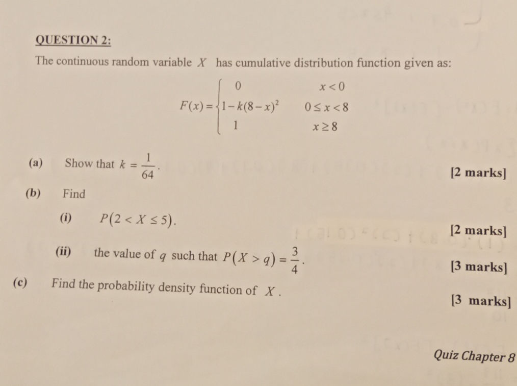 QUESTION 2: The continuous random variable | StudyX