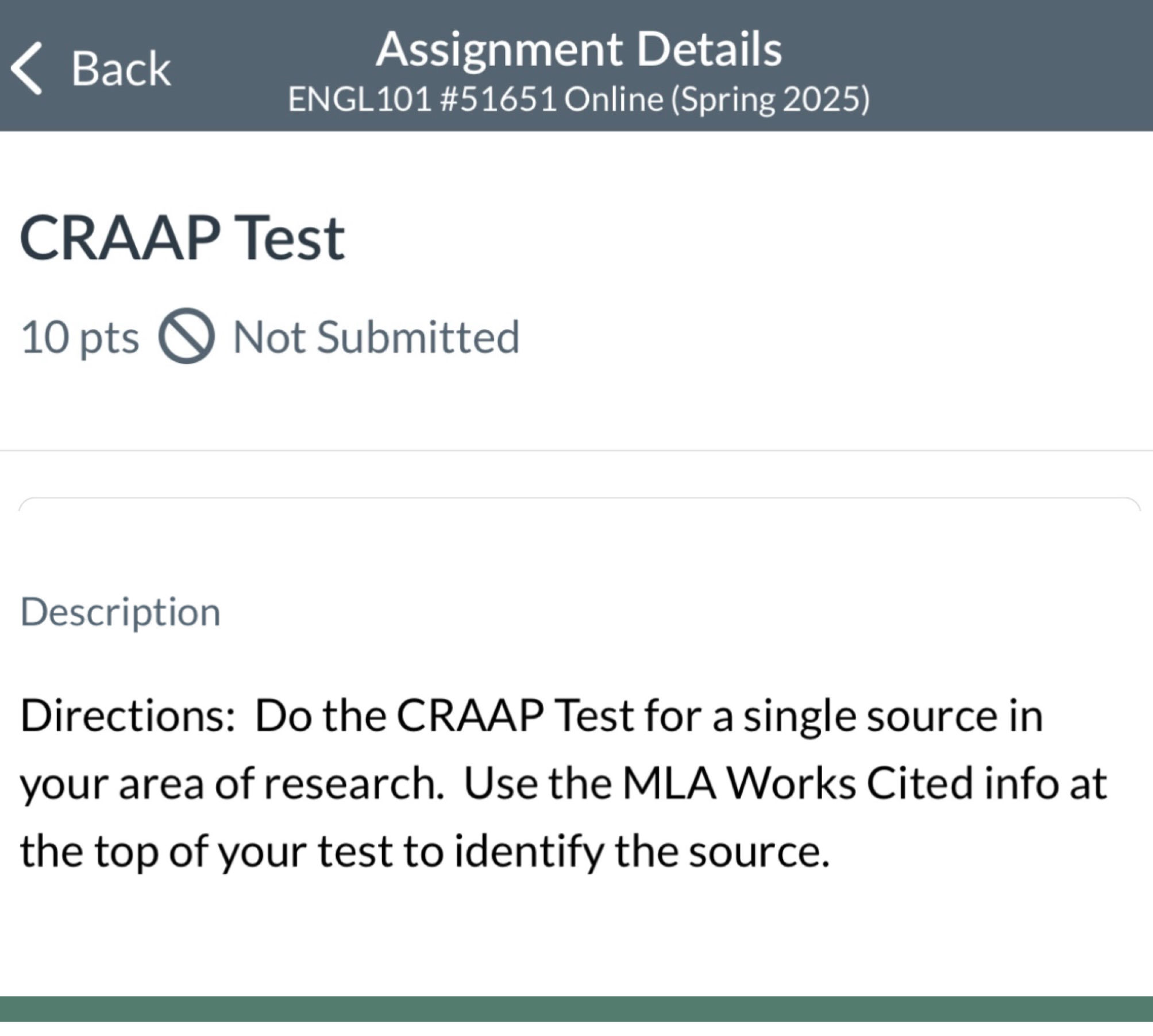 Directions: Do the CRAAP Test for a single | StudyX