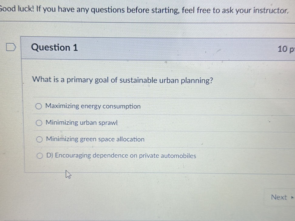 What is a primary goal of sustainable urban | StudyX