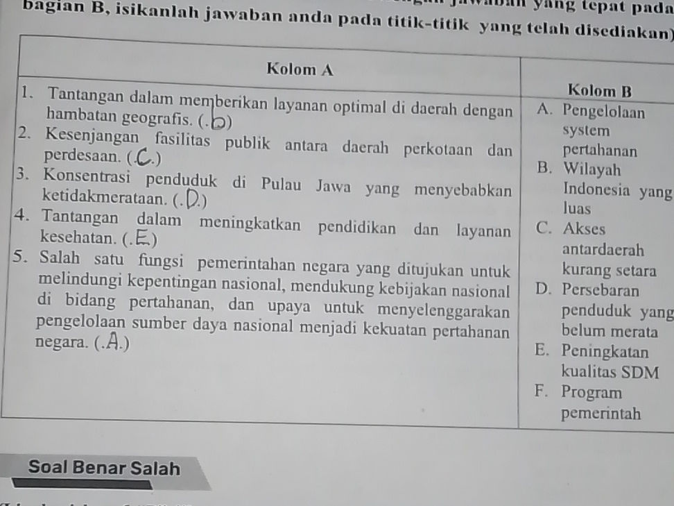 bagian B, isikanlah jawaban anda pada | StudyX