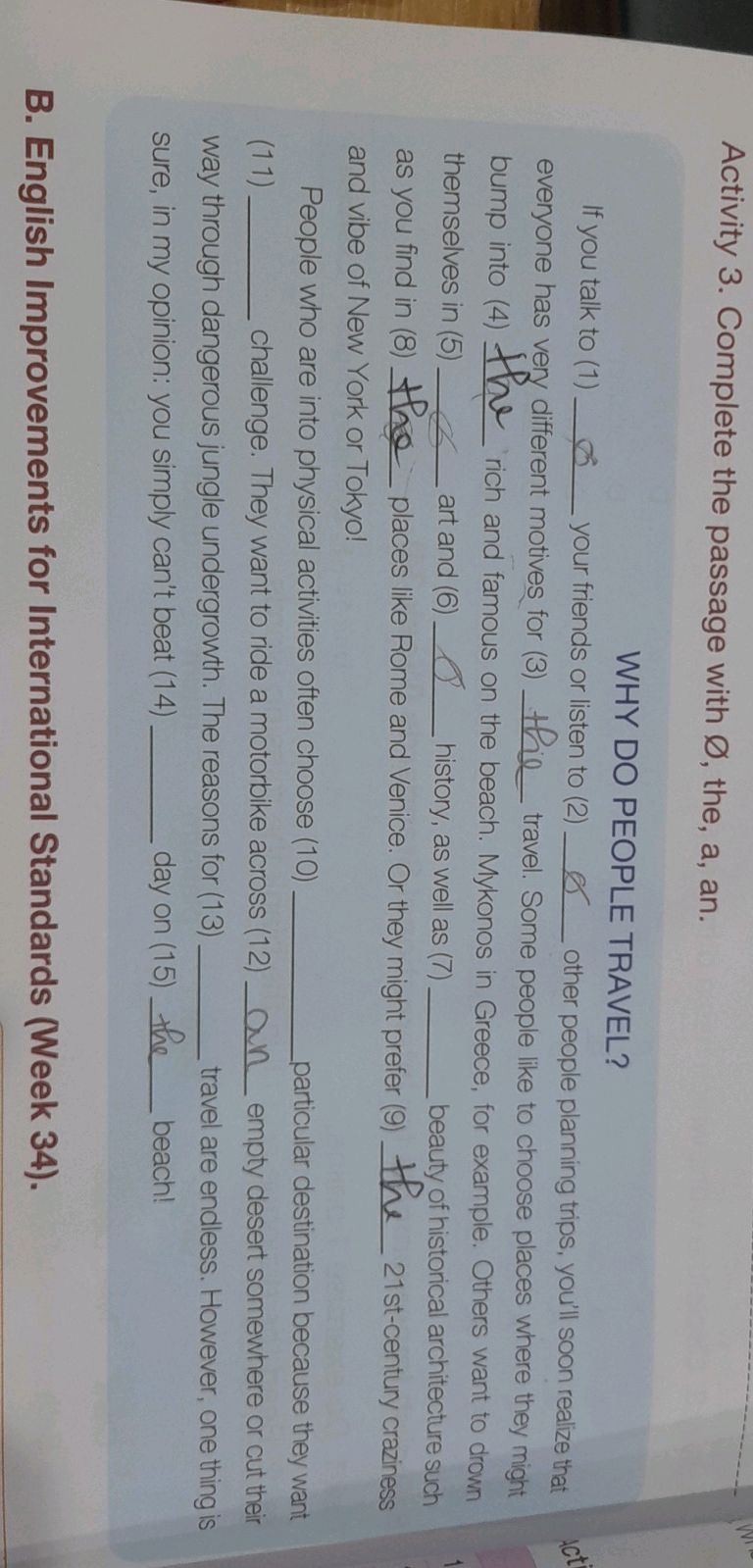 Activity 3. Complete the passage with Ø, | StudyX