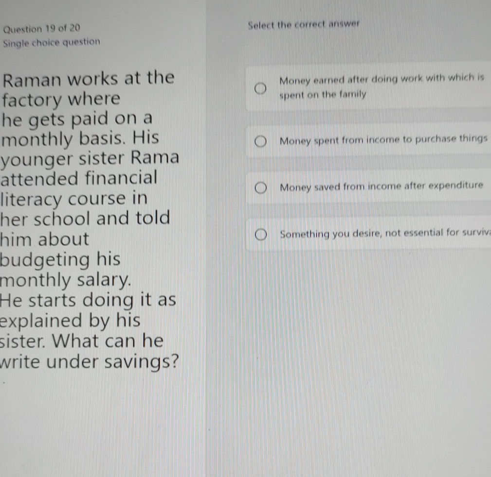 Question 19 of 20 Single choice question | StudyX