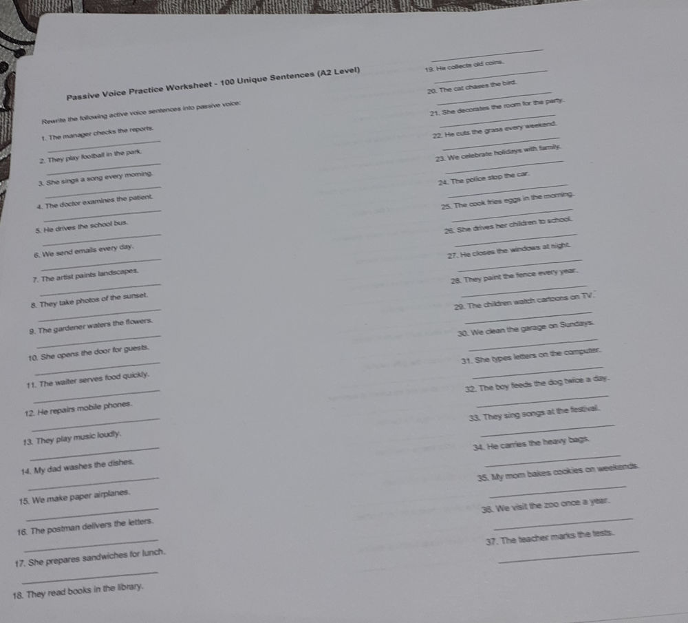 Passive Voice Practice Worksheet - 100 | StudyX