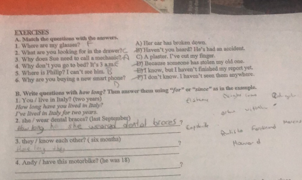 A. Match the questions with the answers. 1. | StudyX