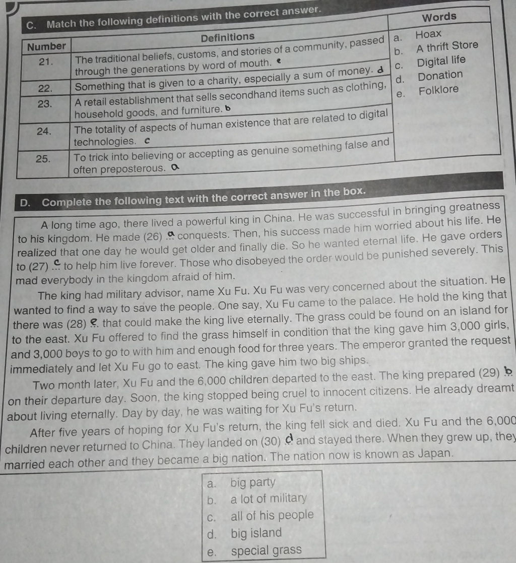 C. Match the following definitions with the | StudyX