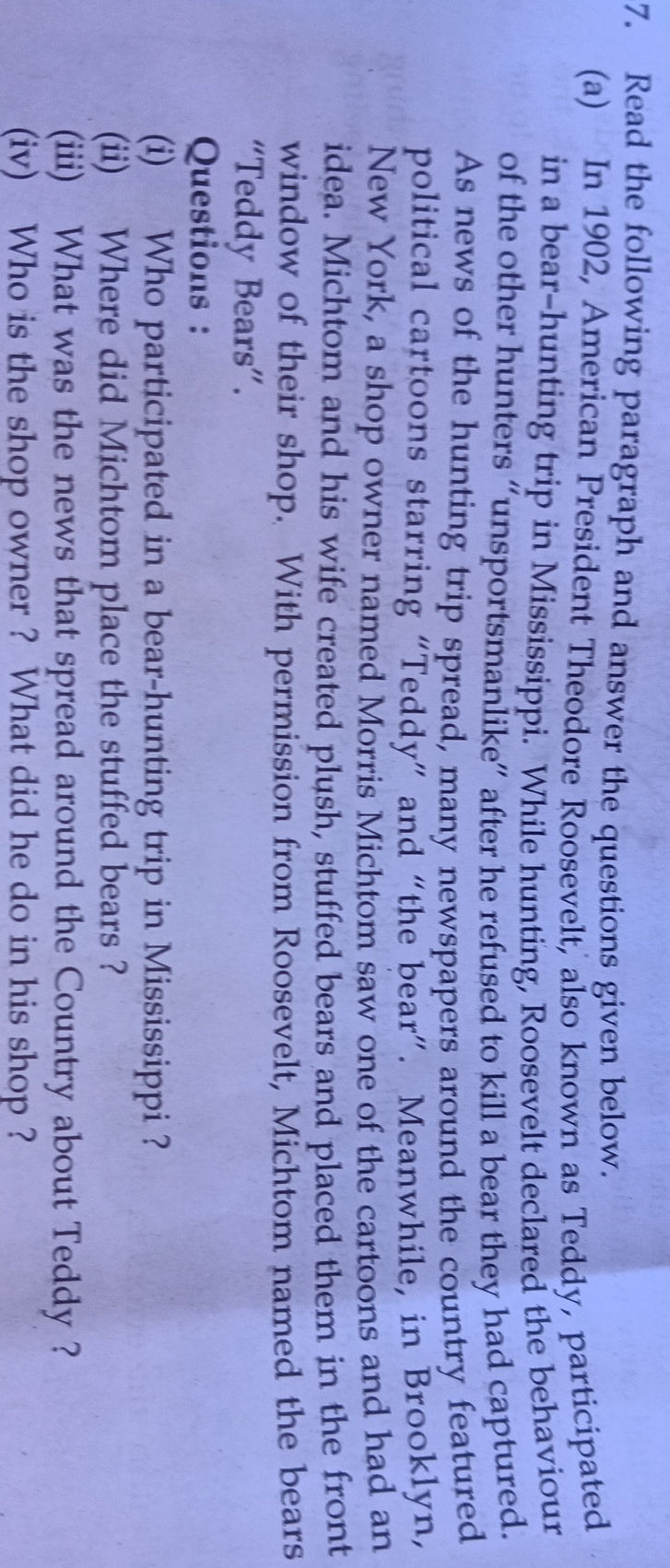 7. Read the following paragraph and answer | StudyX