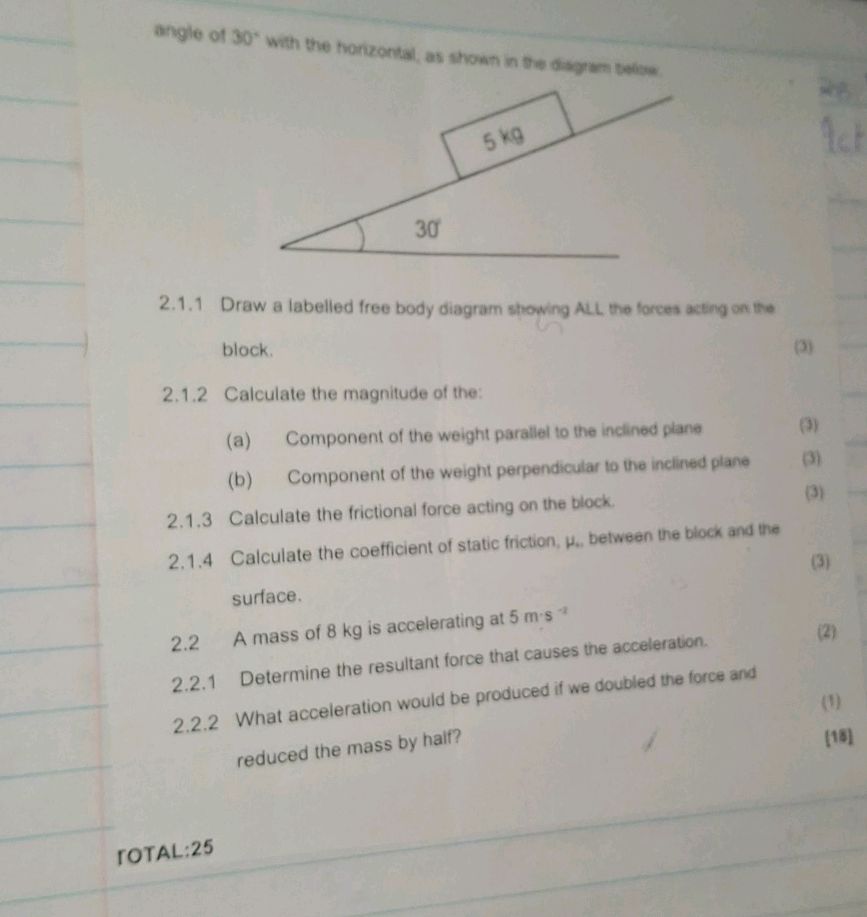 angle of 30" with the horizontal, as shown | StudyX