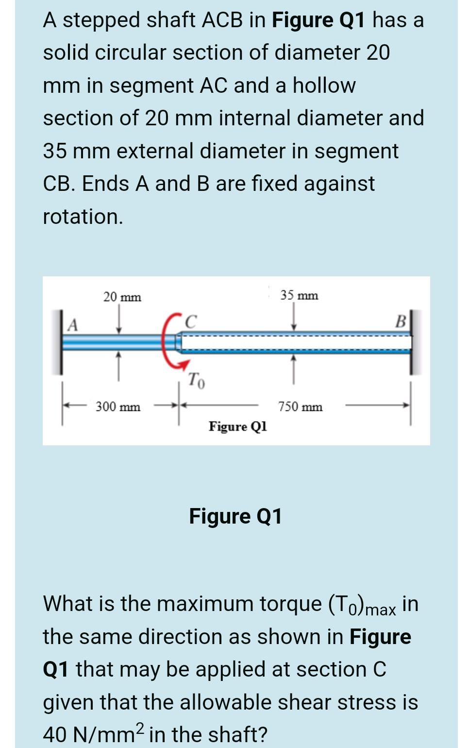 A stepped shaft ACB in Figure Q1 has a solid | StudyX