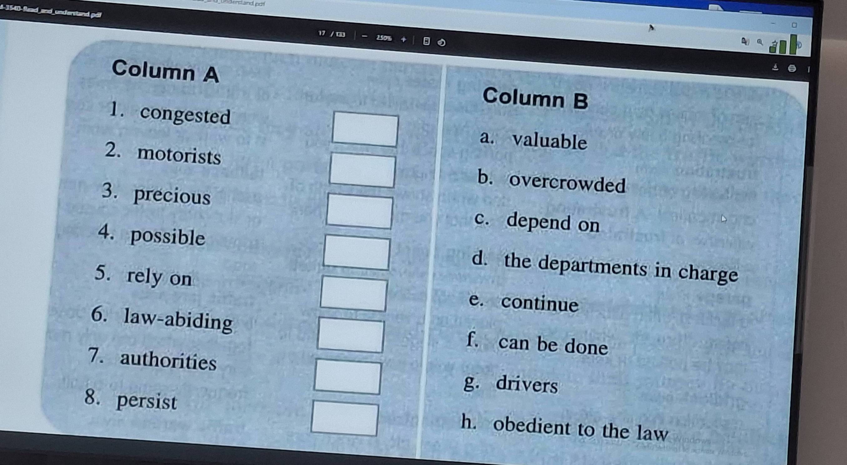Match the words in Column A with their | StudyX