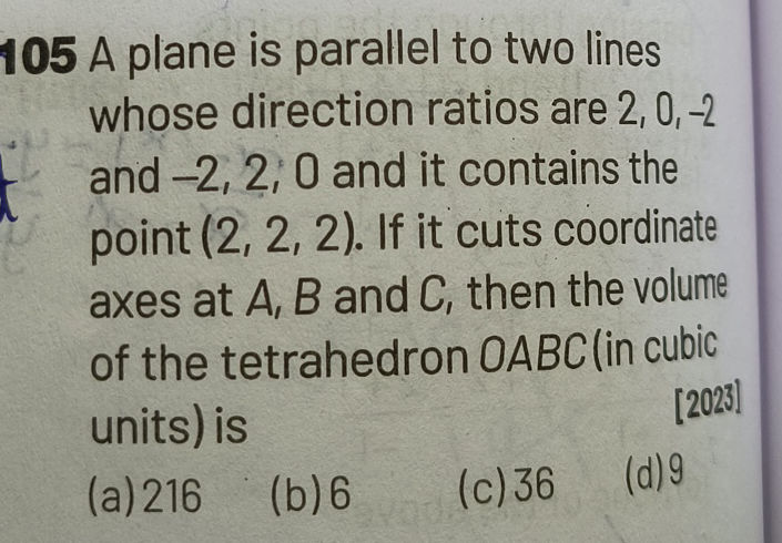 105 A plane is parallel to two lines whose | StudyX