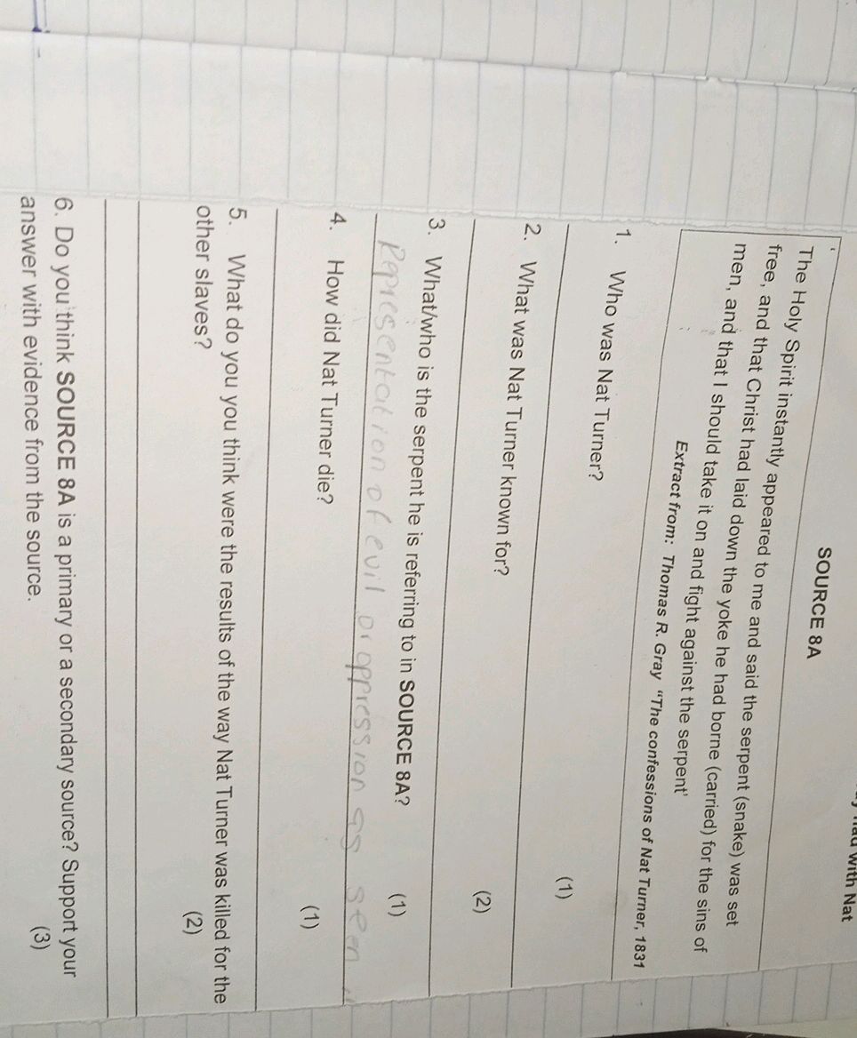 1. Who was Nat Turner? 2. What was Nat | StudyX