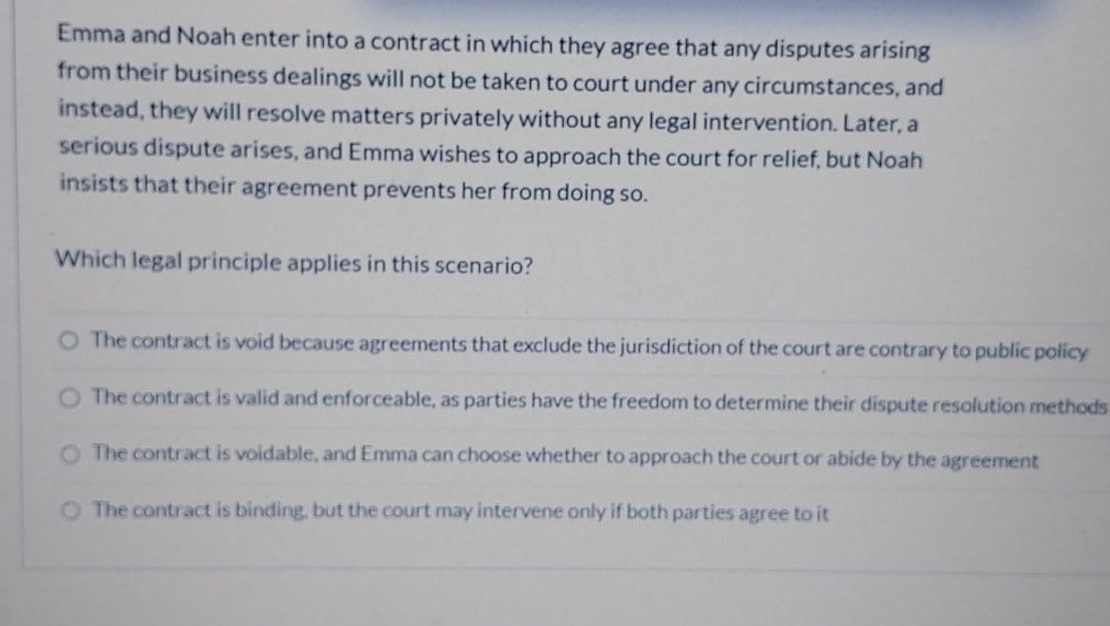 Emma and Noah enter into a contract in which | StudyX