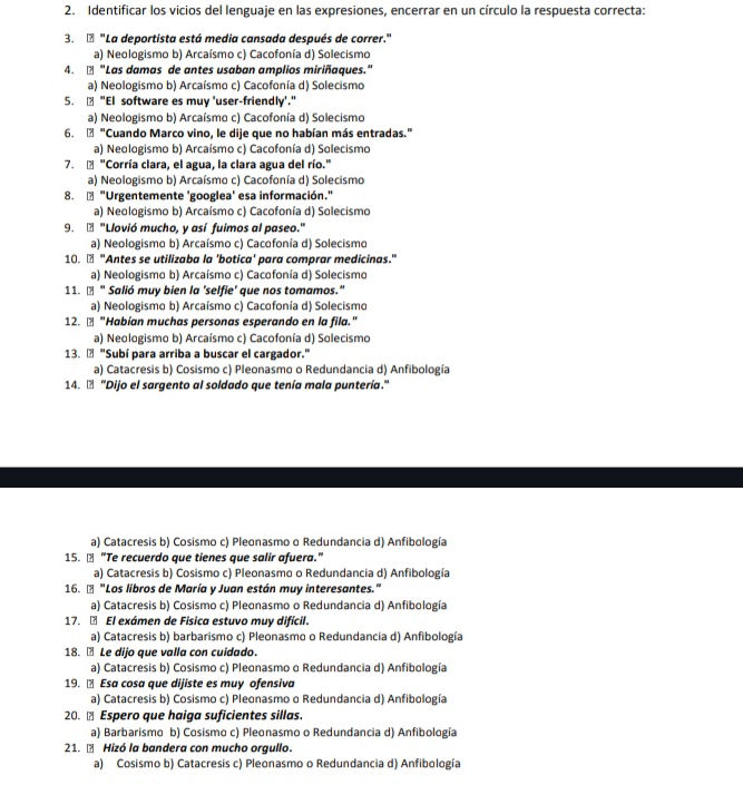 2. Identificar los vicios del lenguaje en | StudyX