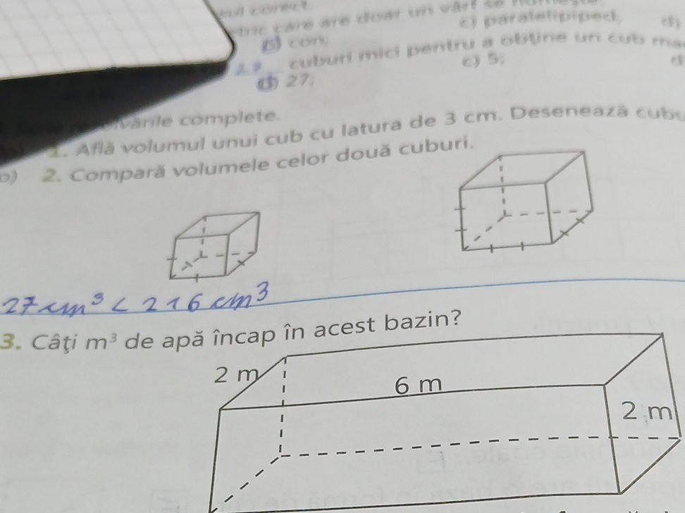 1. Află volumul unui cub cu latura de 3 cm. | StudyX
