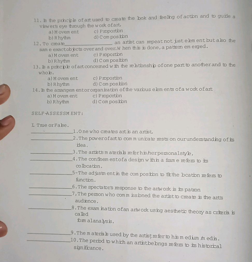 11. B the principle of art used to create | StudyX