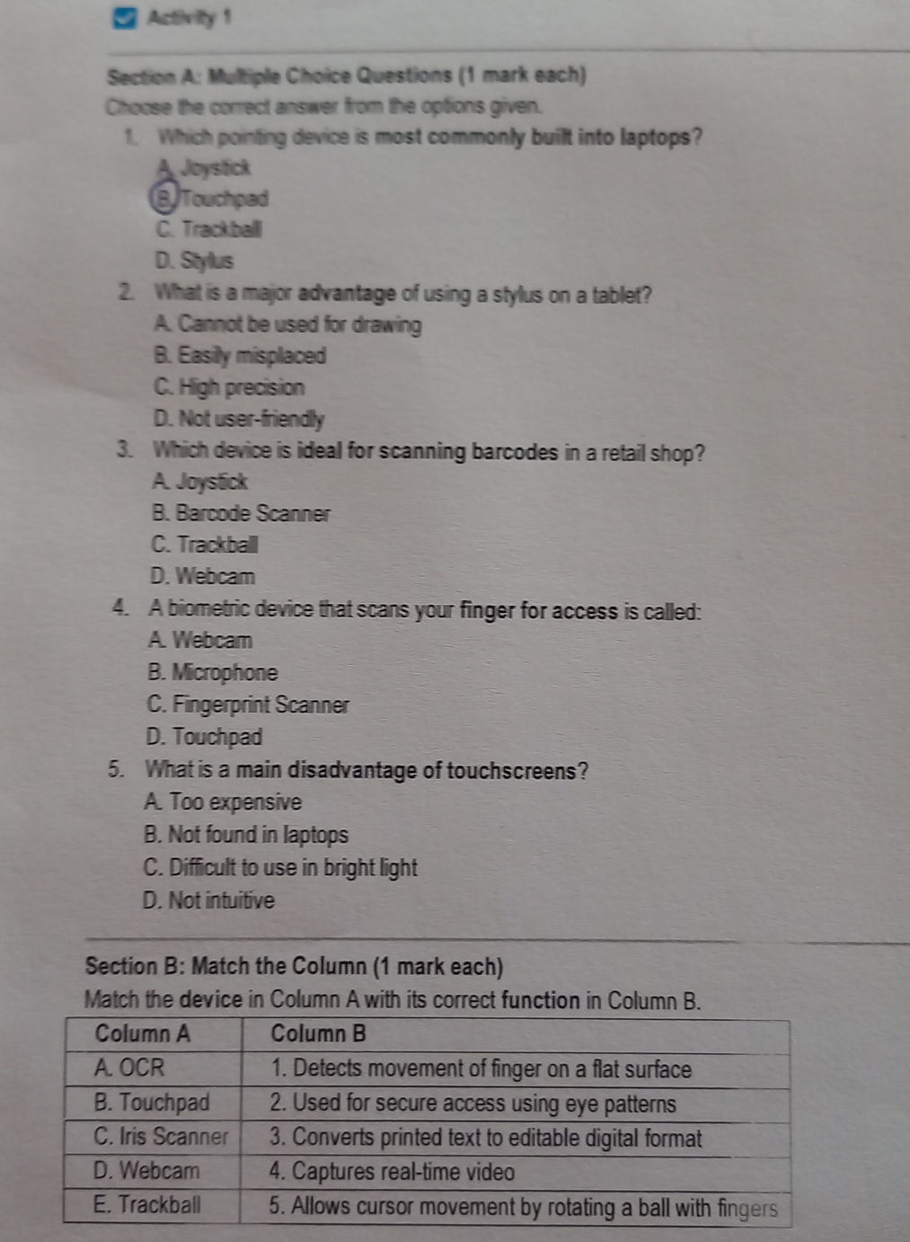 Section A: Multiple Choice Questions (1 mark | StudyX