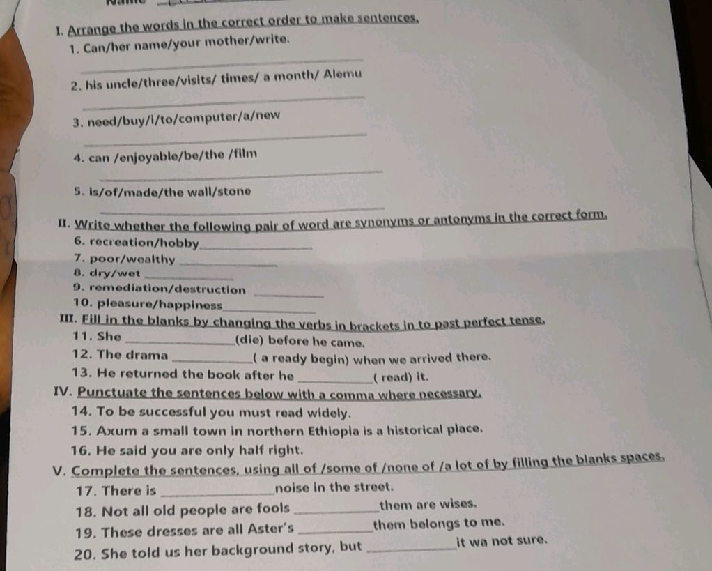 I. Arrange the words in the correct order to | StudyX